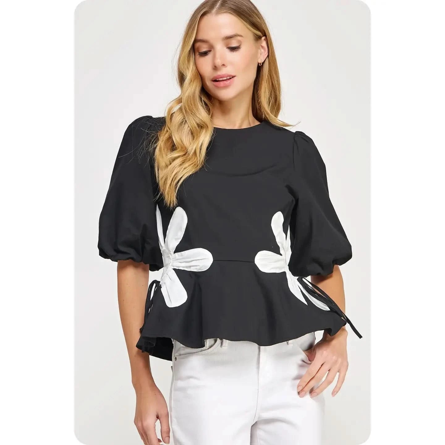 Flower Poplin Top-Black – Off The Wall Fashions